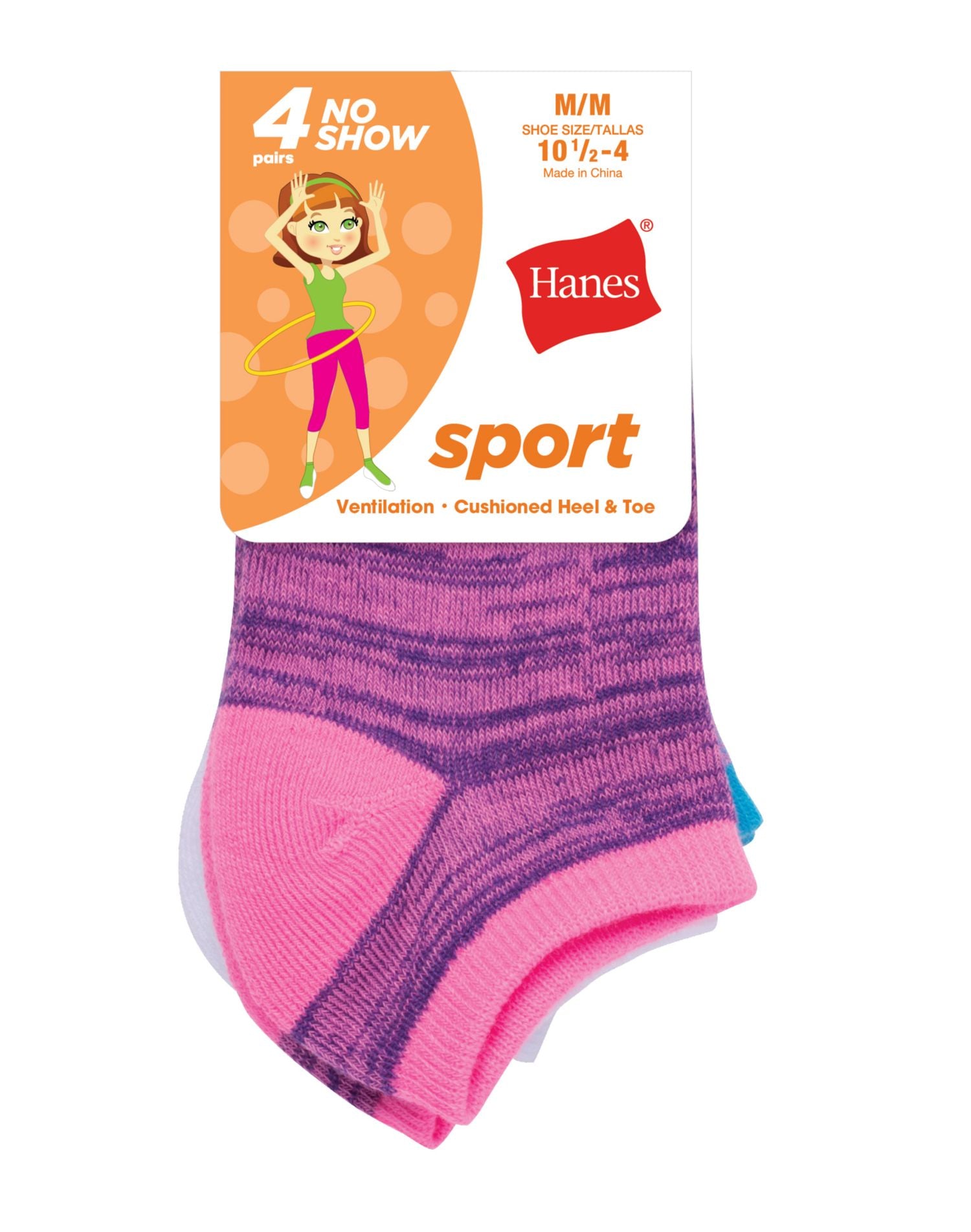 HGATN4 - Hanes Girls Sport No Show Socks 4-Pack